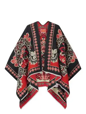 La DoubleJ Soul Frayed Wool And Silk-blend Jacquard Poncho - Red