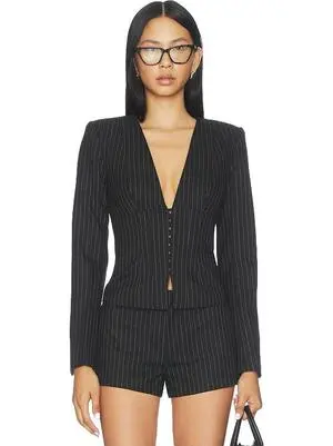 LOVERS AND FRIENDS Peyton Blazer Jacket - Black Pinstripe