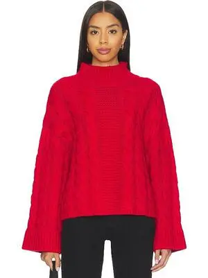 525 America Adalynn Oversized Chunky Cable Mock Neck Pullover - True Red