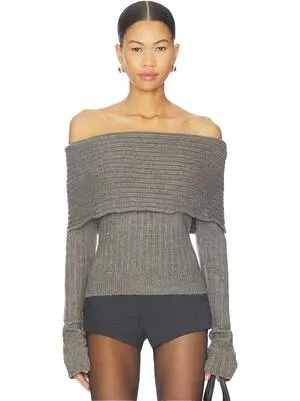 GUIZIO Wide Turtleneck Knit Top - Night Grey