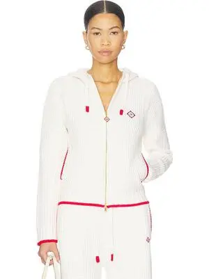 Casablanca Waffle Knit Zip Up Hoodie - White