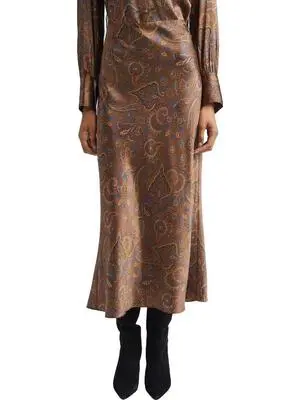 Veronica Beard Clover Bias Cut Silk-blend Skirt - Walnut Multi