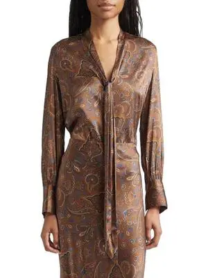 Veronica Beard Francine Printed Silk-blend Top - Walnut Multi