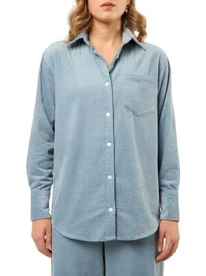 VIENS AVEC MOI The Odyssey Relaxed Button-up Corduroy Shirt - Blue