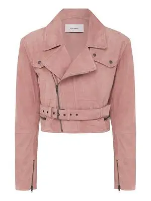 Alex Perry Cropped Suede Biker Jacket - Pink