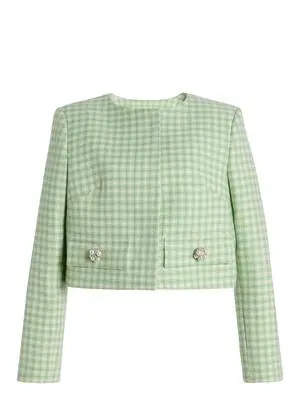 Oscar De La Renta Checked Wool Tweed Jacket - Green