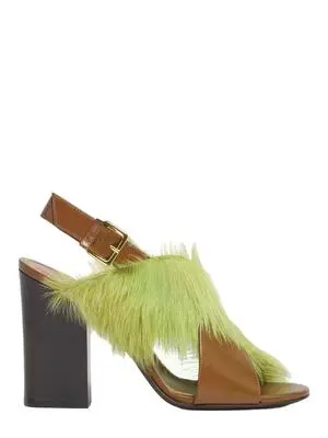 Marni Two-tone Criss-cross Fur High Block Heel Sandals - Brown