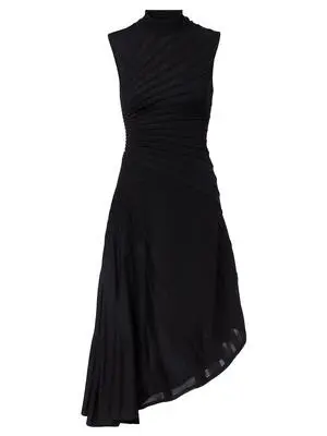 Alaïa Asymmetric Virgin Wool Midi Dress - Black