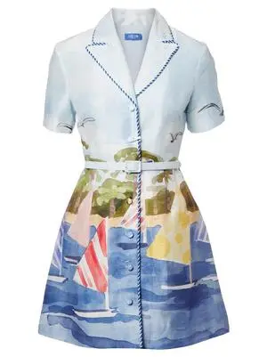 LEO LIN Brigitte Linen-blend Canvas Minidress - Blue