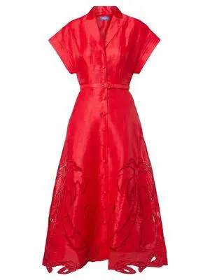 LEO LIN Aubrey Linen-blend Canvas Midi Dress - Red