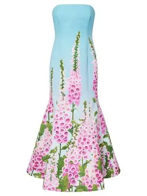 Oscar De La Renta Floral Printed Bustier Gown - Blue