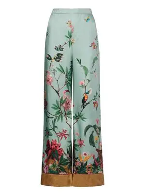 La DoubleJ Printed Silk Twill Wide-leg Pants - Blue