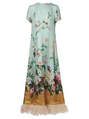 La DoubleJ Swing Feather-trimmed Maxi Dress - Green