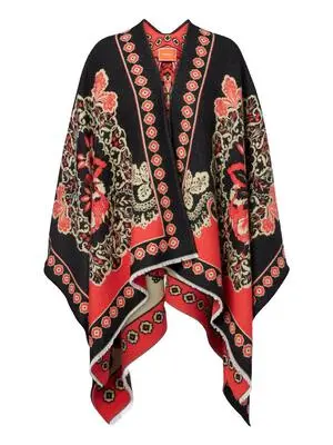 La DoubleJ Soul Printed Wool And Silk Poncho - Black