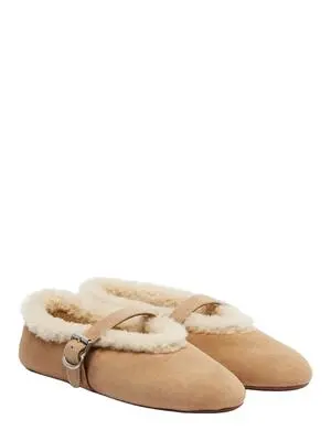 Alaïa Alaïa Shearling-Lined Suede Ballet Flats Beige