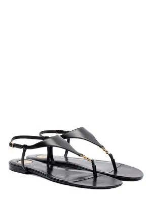 Saint Laurent Cassandre Leather Thong Sandals - Black