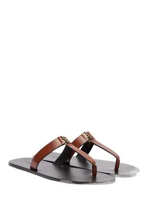 Saint Laurent Cassandre Leather Thong Sandals - Brown