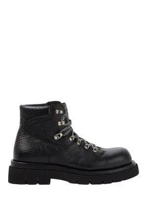 Bottega Veneta Lug Leather Lace-up Boots - Black