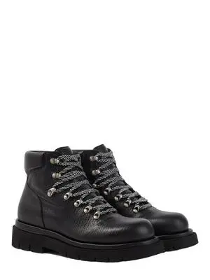 Bottega Veneta Lug Leather Lace-up Boots - Black