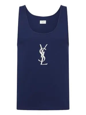 Saint Laurent Cassandre Embroidered Tank Top - Blue