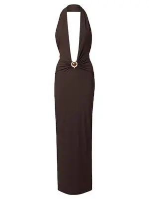 Christopher Esber Embellished Halterneck Maxi Dress - Brown