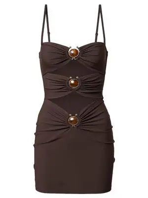 Christopher Esber Cutout Embellished Ring-detail Minidress - Brown