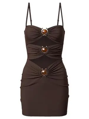 Christopher Esber Cutout Embellished Ring-detail Minidress - Brown