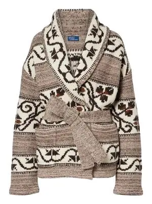 Polo Ralph Lauren Jacquard Wool-blend Wrap Cardigan - Brown