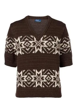 Polo Ralph Lauren Intarsia Cotton And Wool Sweater - Brown