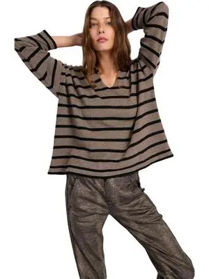 Alembika Surfside Collared Sweater - Latte Stripes