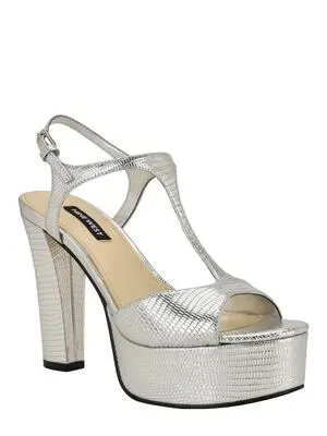 Nine West Naini Ankle Strap Platform Sandal - Silver