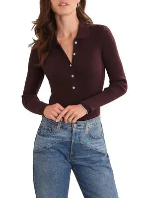 525 America Ginny Collar Henley Long Sleeve Top - Oxblood