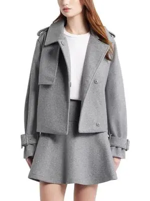 Treasure & Bond Crop Trench Coat - Grey Dark Heather