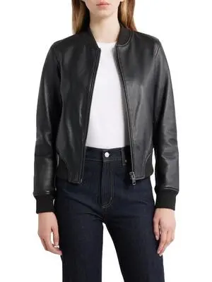 Frye Classic Leather Bomber Jacket - Black