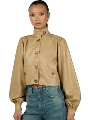 WeWoreWhat Balloon Sleeve Vegan Leather Jacket - Taupe
