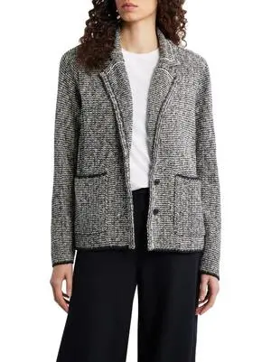 Eileen Fisher Cotton Blend Tweed Jacket - Black/soft White
