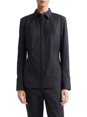 Partow Natalia Pintuck Cotton Poplin Shirt - Black