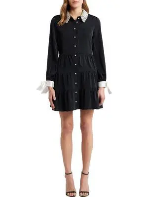 CECE DUPRAZ Beaded Collar Bow Shirtdress - Rich Black