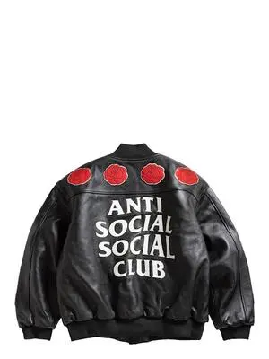 ANTI SOCIAL SOCIAL CLUB Petal To The Metal Leather Varsity Jacket - Black