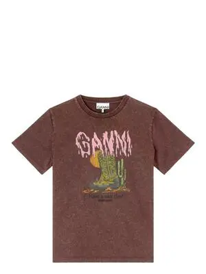GANNI Graphic-Print T-Shirt Brown