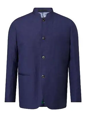 Paul Smith Collarless Wool-linen Blend Jacket - Blue