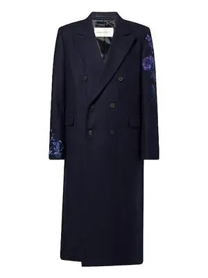 Dries Van Noten Rodgers Embroidered Wool Coat - Navy