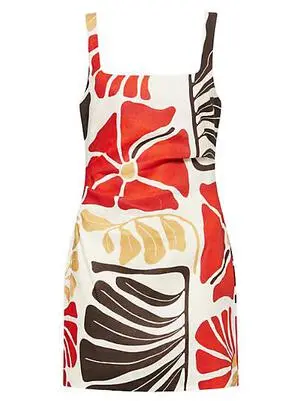 Sir The Label Julietta Leaf-print Linen Mini Dress - Fiorello Rosso