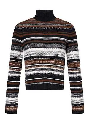 ME+EM Striped High-neck Wool-blend Jumper - Black Multi