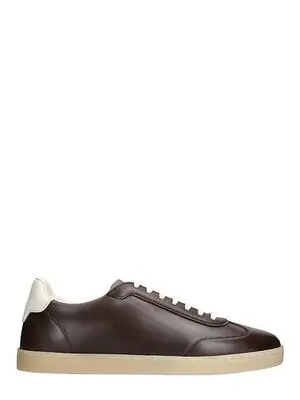 Brunello Cucinelli Foiled-logo Leather Trainers - Dark Brown