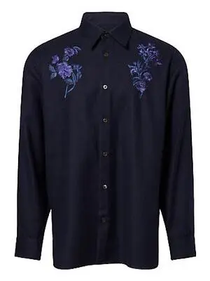 Dries Van Noten Croom Embroidered Wool Shirt - Navy