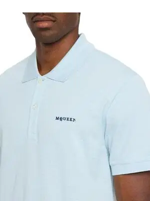Alexander McQueen Men & Apos;s Embroidered Logo Pique Polo Shirt Turquoise