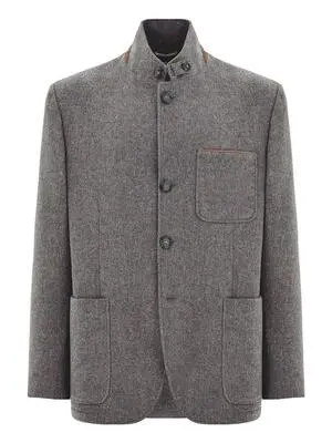 Canali Bruma Cashmere Jacket With Suede Details - Grey