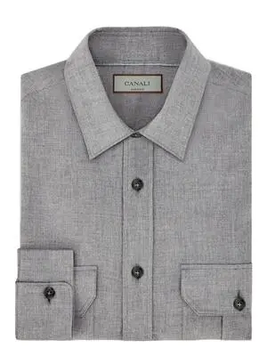 Canali Light Gray Melange Relaxed Fit Cotton And Cashmere Blend Casual Shirt - Grey