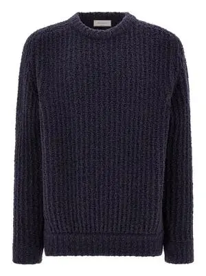 Canali Crew Neck Wool And Silk Bouclé Pullover - Blue